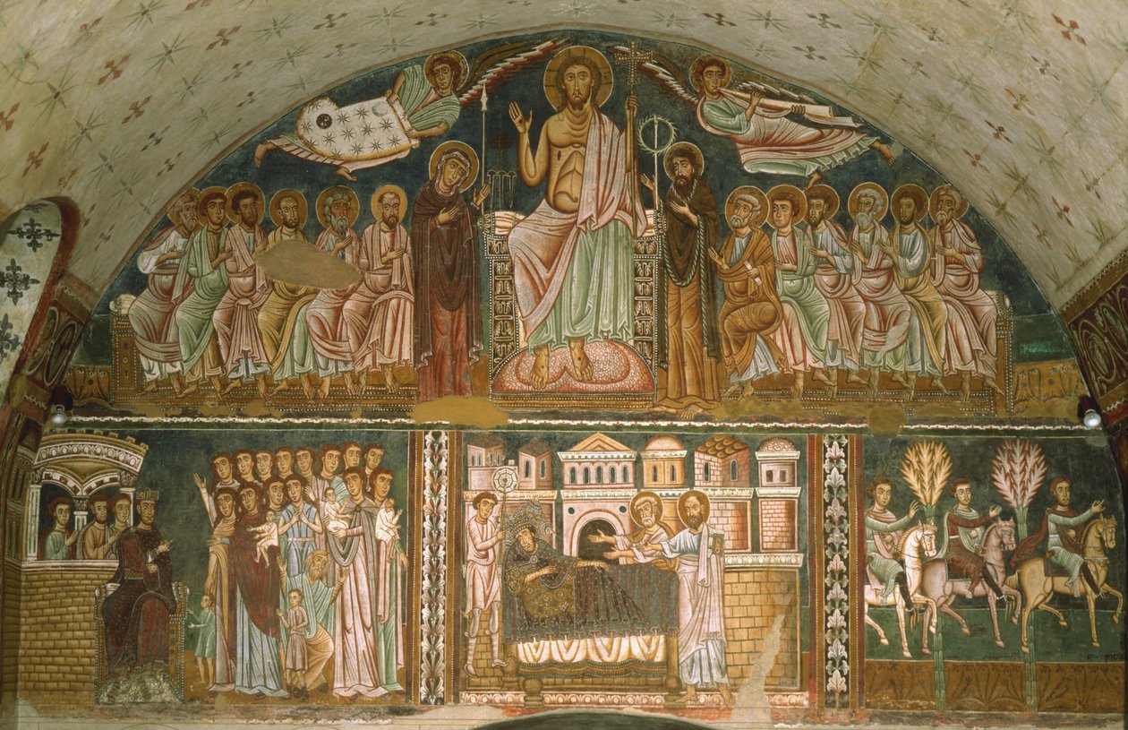 Christ enthroned between the Virgin, John the Baptist, the Apostles and ...