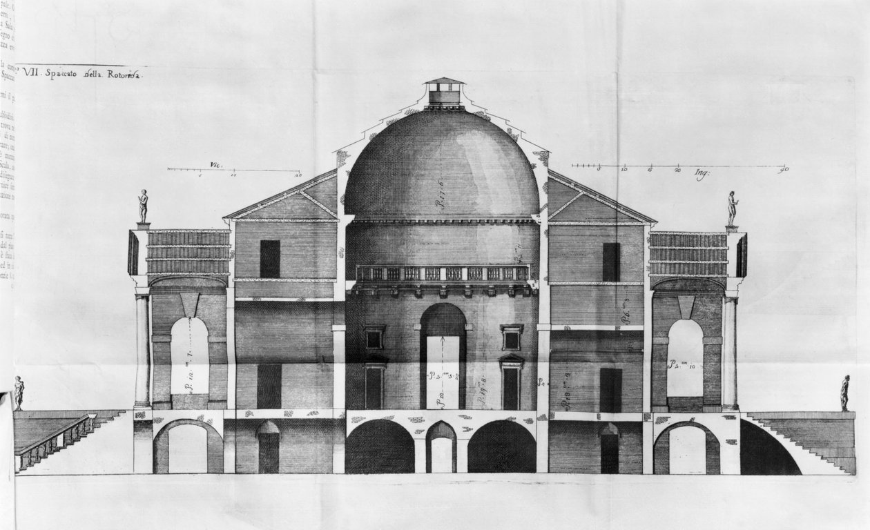 Cross-section of the Villa Rotonda near Vicenza, designed by Andrea ...