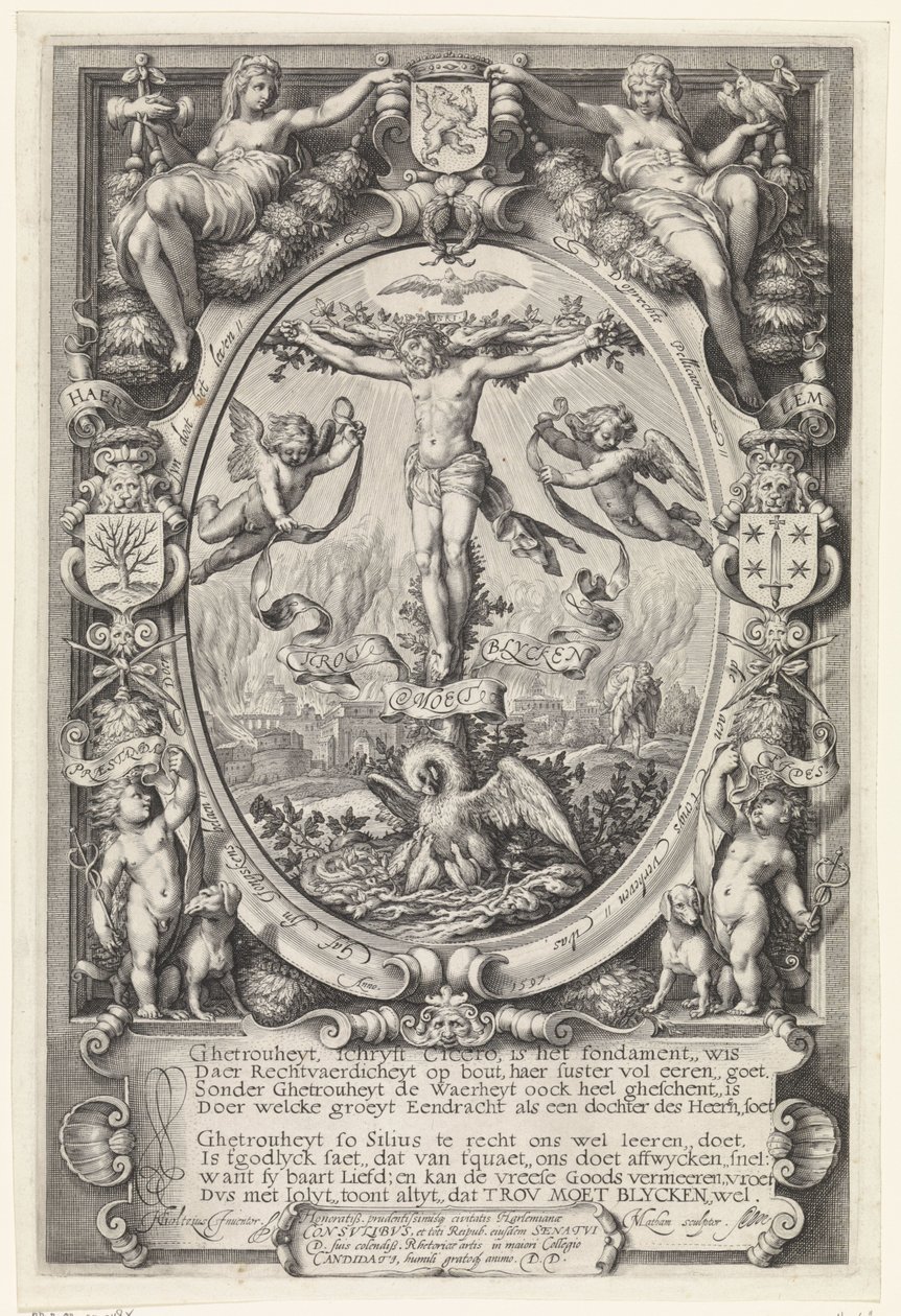 Crucifixion in Allegorical Frame by Jacob Matham