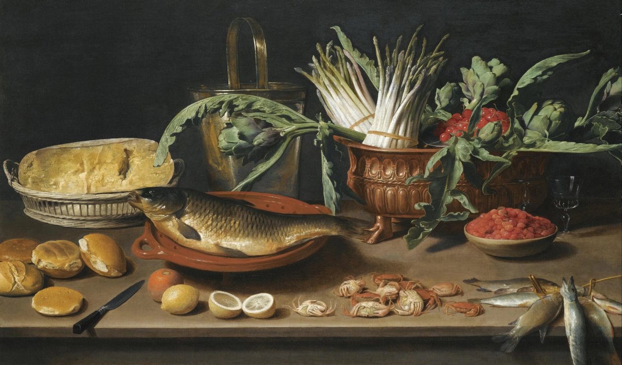 Still Life with Fish and Various Foods on a Table