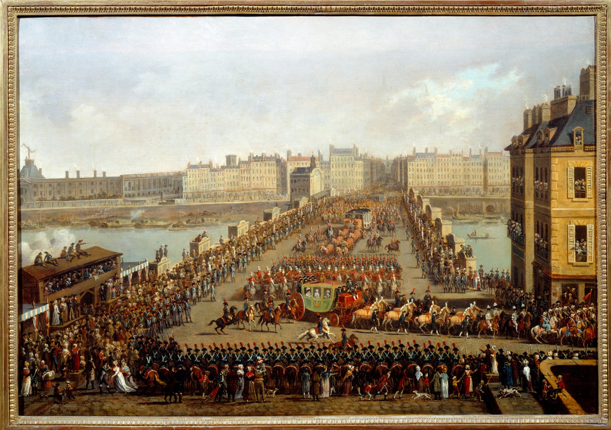 Crossing the new bridge by the Imperial cortege for the ceremony of the ...