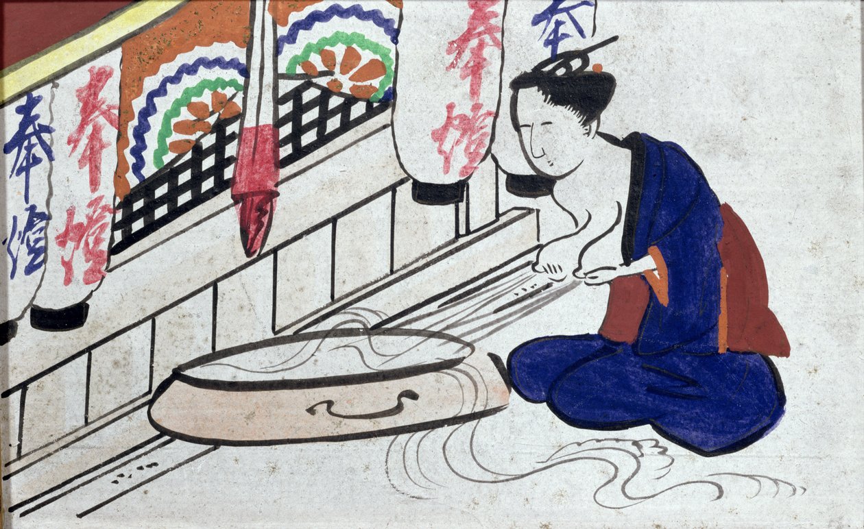 Ema (votive plaque) depicting a woman expressing milk
