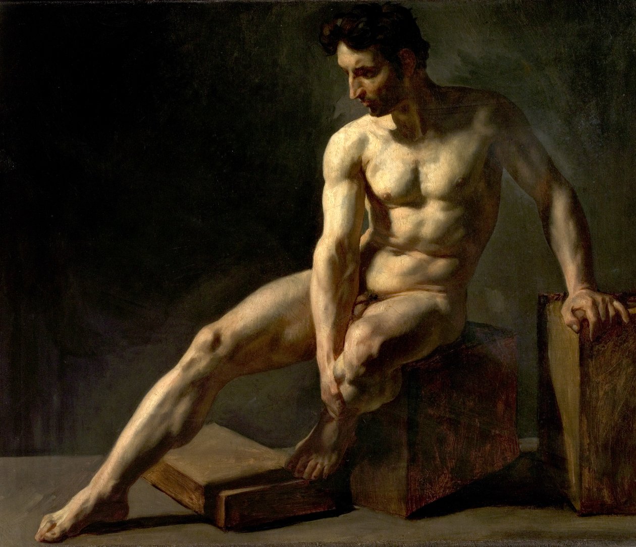 Seated Male Nude by Jean Baptiste Edouard Detaille