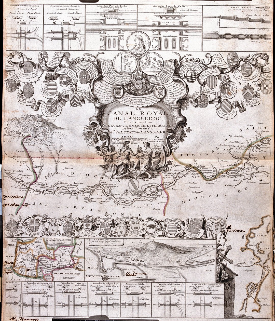 Map of the Canal du Midi, with Its Aqueducts