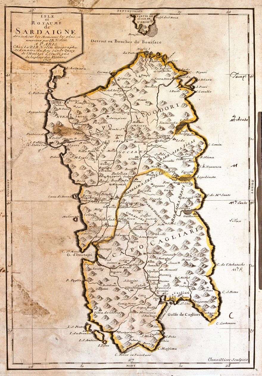 Map of the Kingdom of Sardinia by Jean-Baptiste Nolin