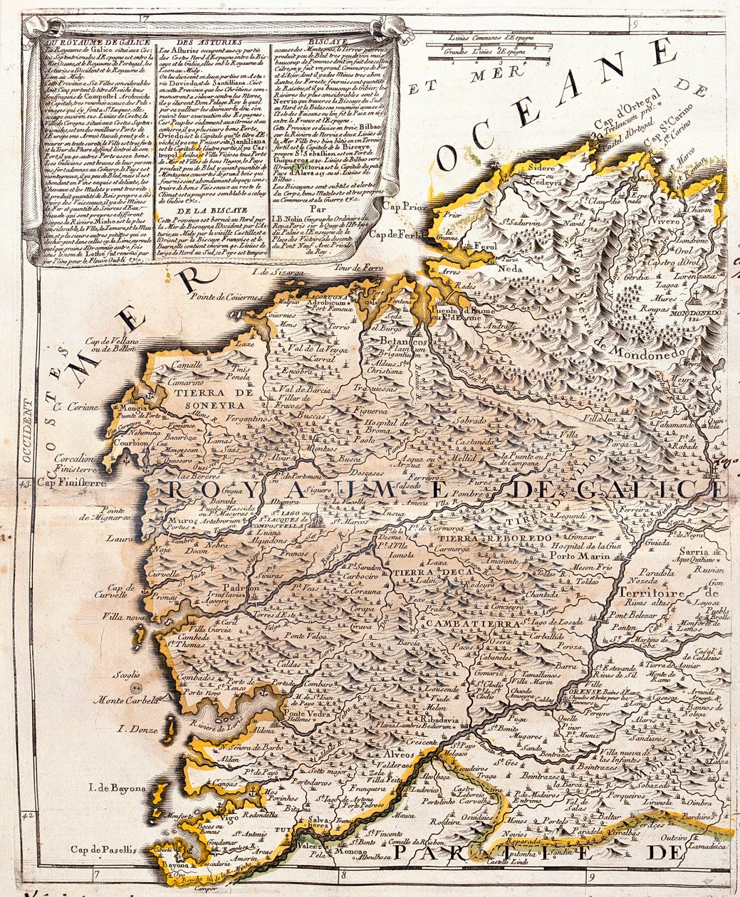 Map of the kingdom of Galicia by Jean-Baptiste Nolin