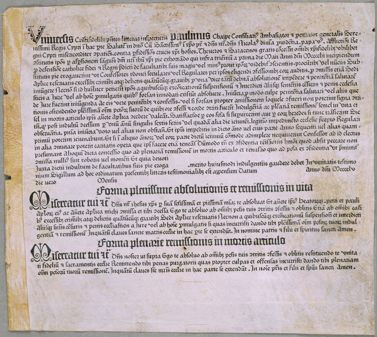 Indulgence Letter (for the expedition against the Turks and the defense ...