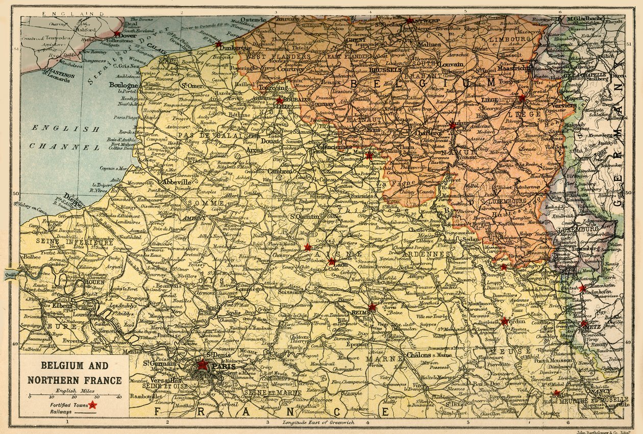 Map of Belgium and Northern France