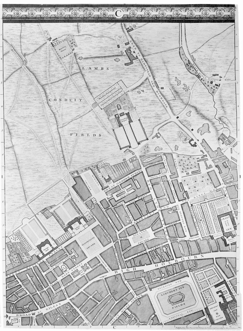 A Map of Bloomsbury and Holborn, London by John Rocque
