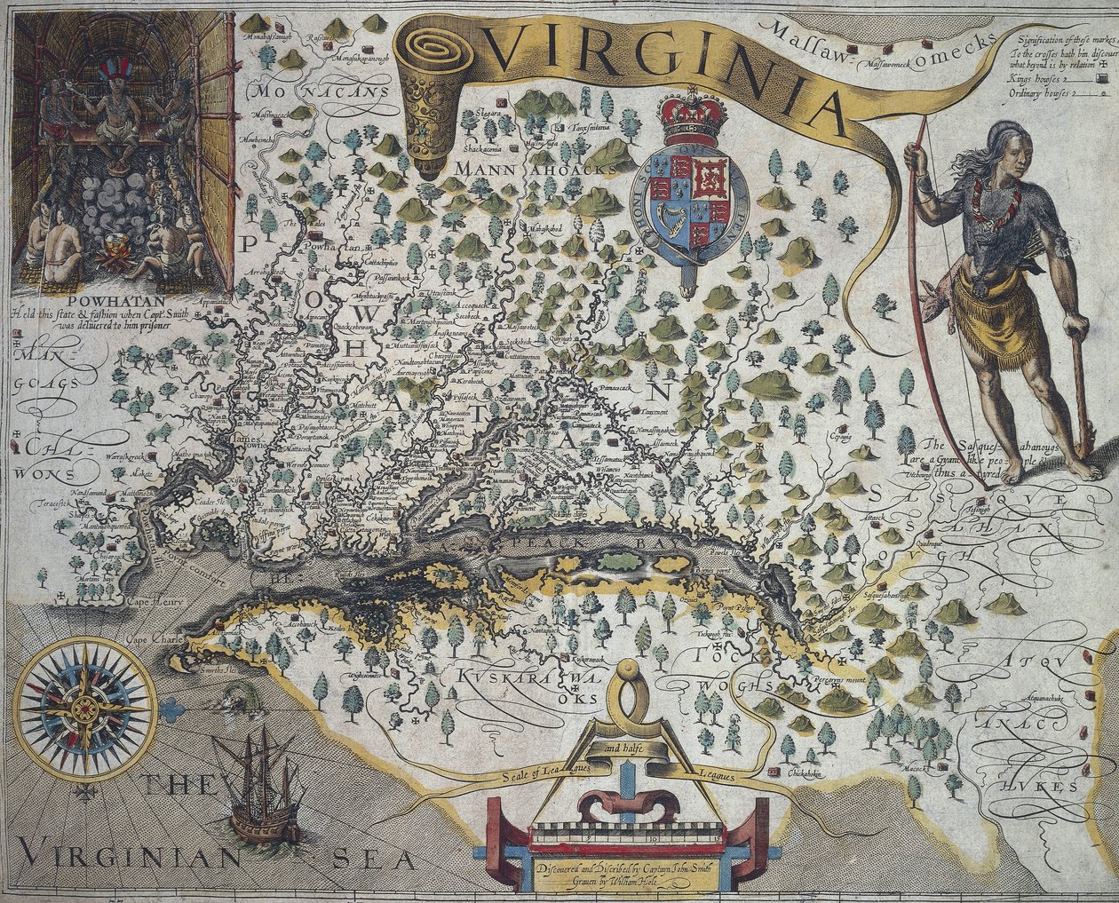 Map of Virginia: Inset showing interior of Indian chief Powathan's hut