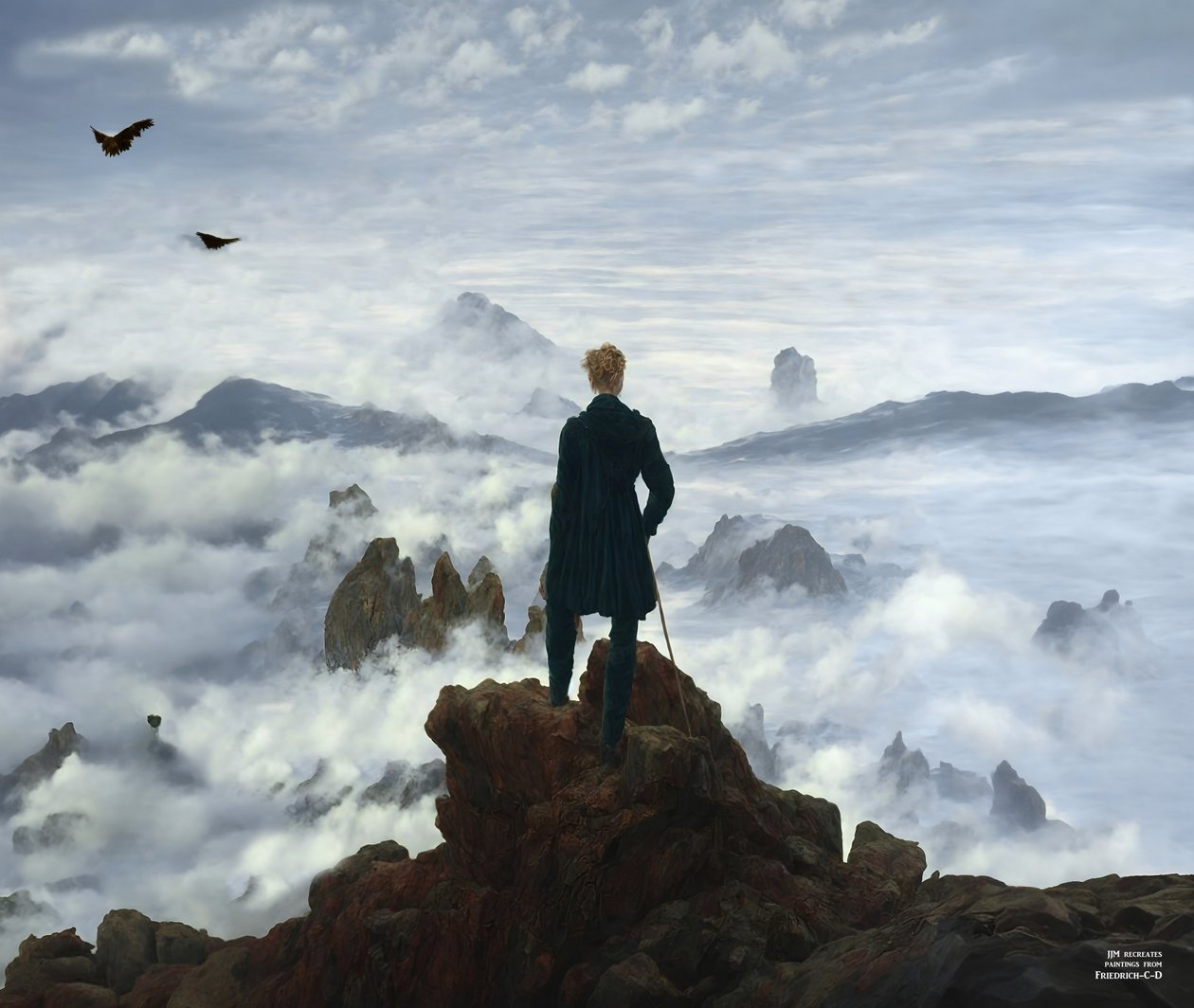 Wanderer Above The Sea Of Fog Background A Large Framed And Glazed