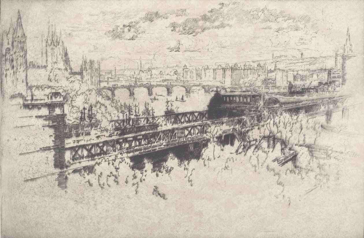 London over Charing Cross Bridge by Joseph Pennell