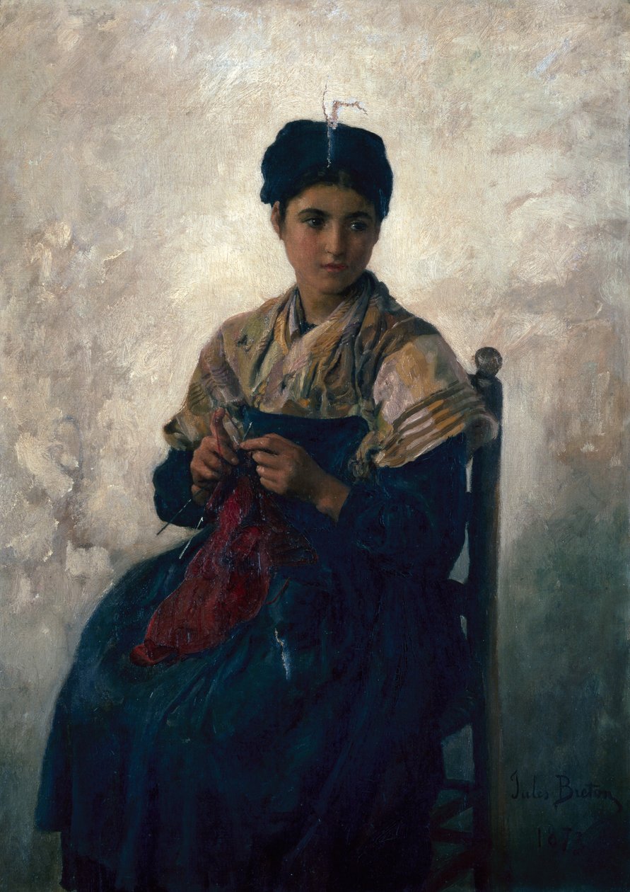 Peasant Girl Knitting by Jules Breton: Buy fine art print