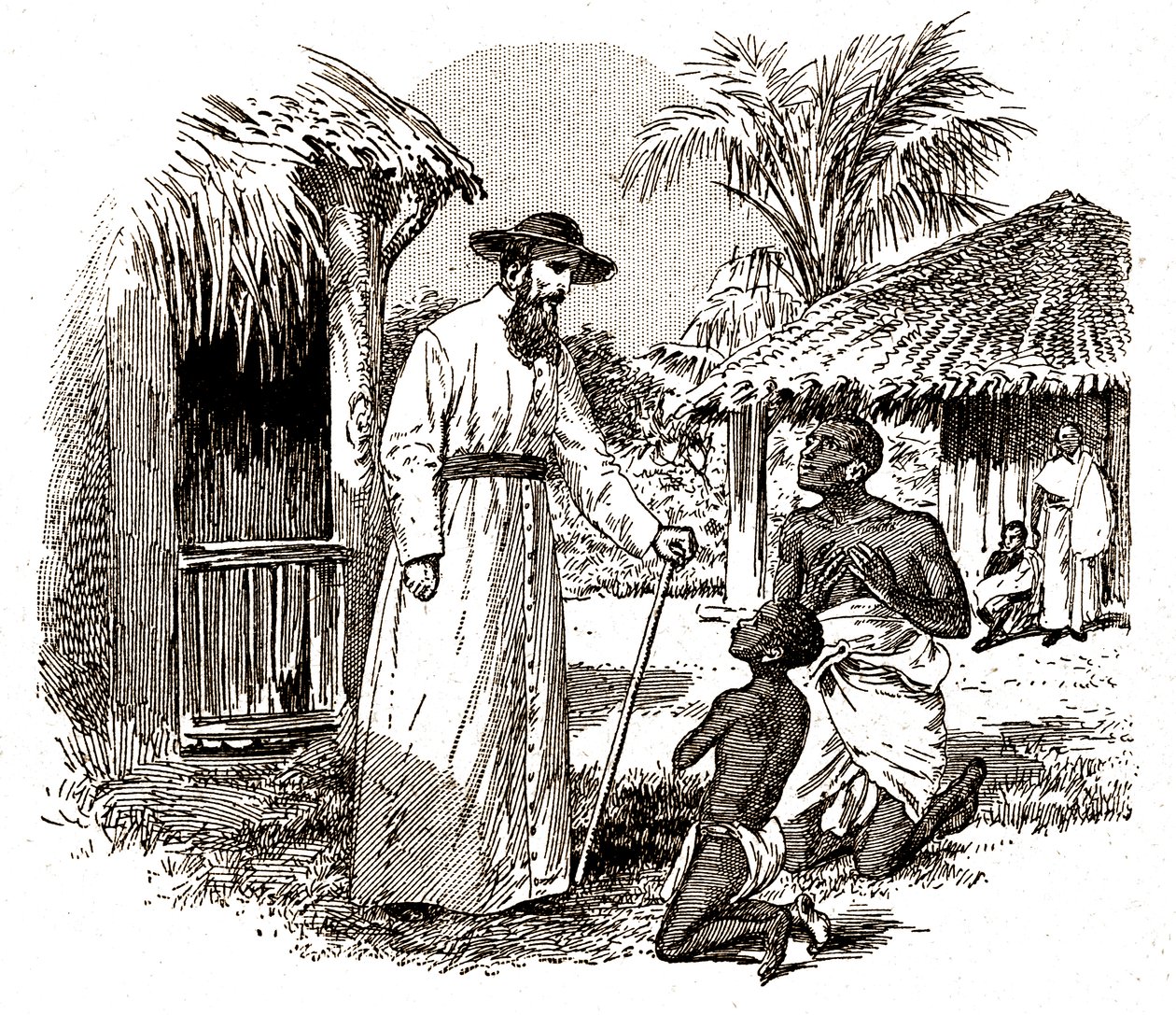 A Catholic missionary in Africa practicing a conversion on a child and ...
