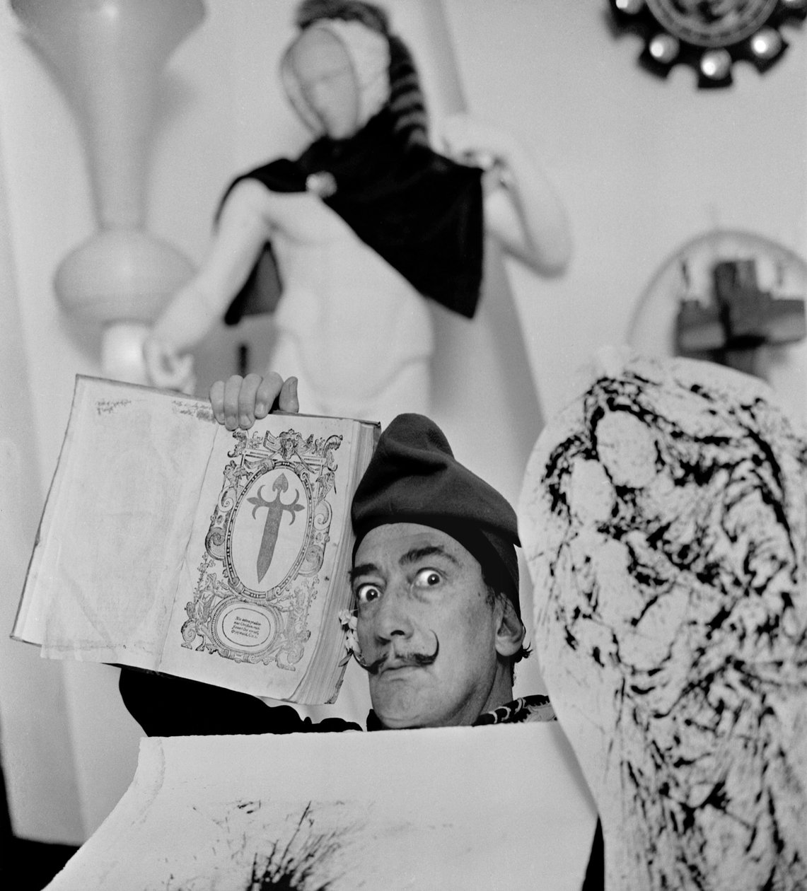 Salvador Dali in his house in Port Lligat, November 1957 (b/w photo)