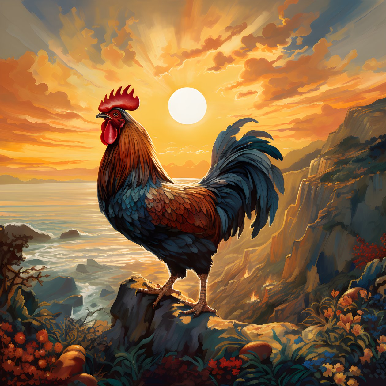 Rooster Crowing At Dawn