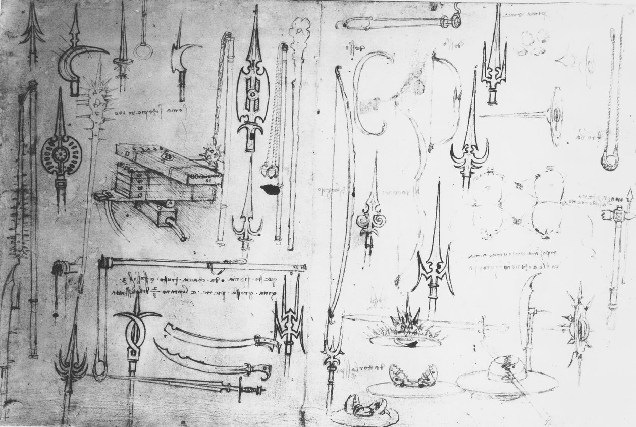 Weapons and shields by Leonardo da Vinci: Fine art print