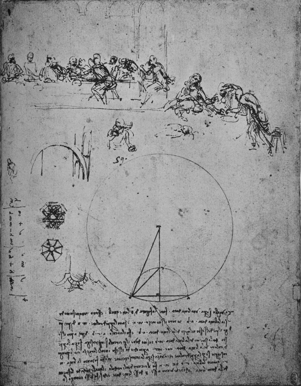 Study for the Last Supper and Mathematical Figures and Calculations