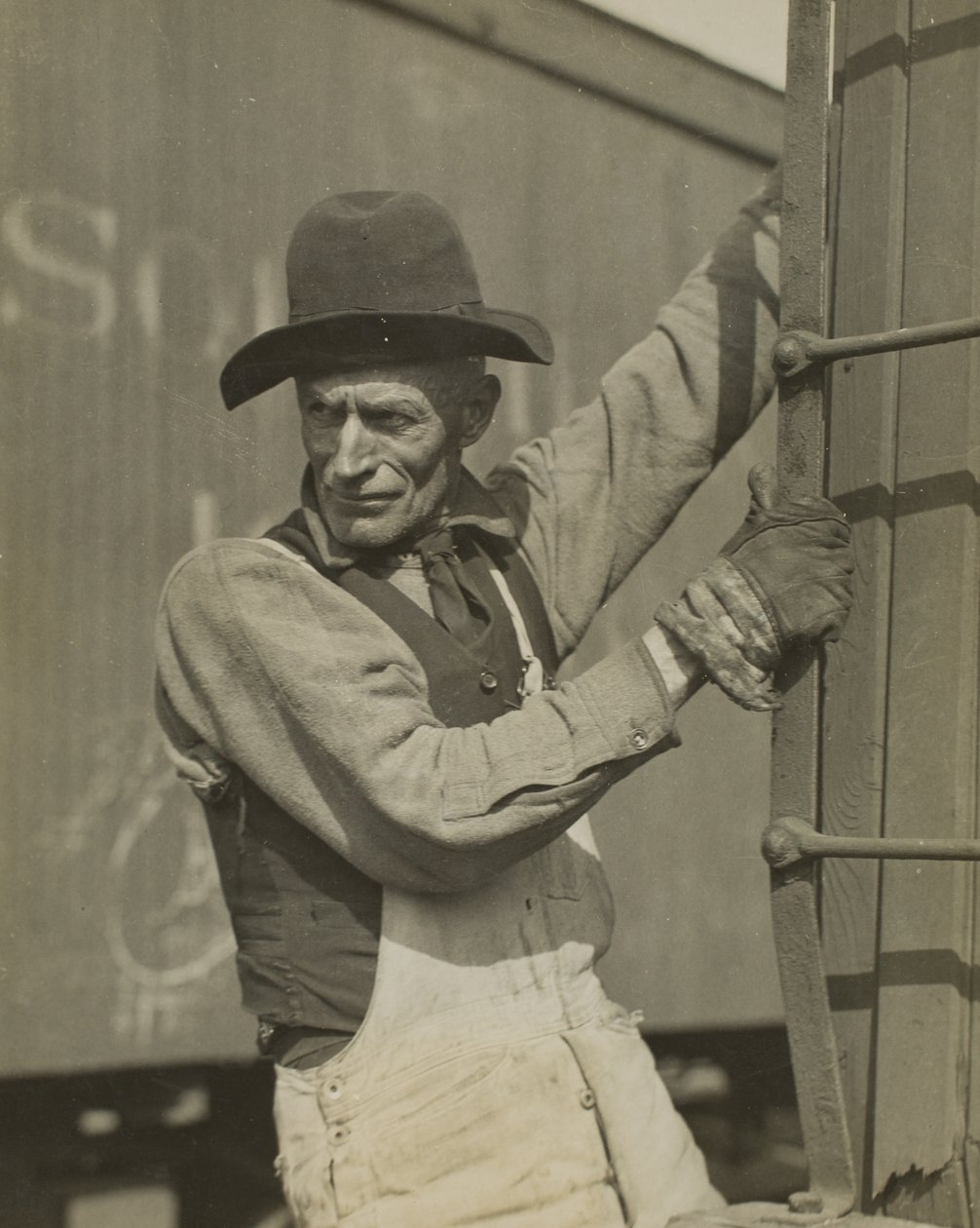 Old Fashioned Brakeman on Freight Train by Lewis Wickes Hine
