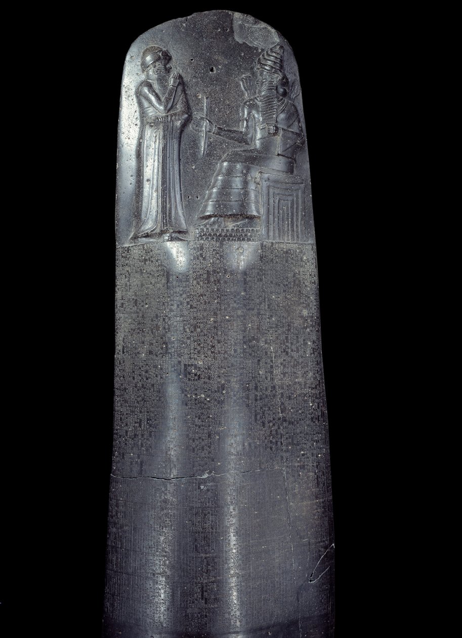 Mesopotamia: stele in diorite of the Code of Laws of Hammurabi. It is ...