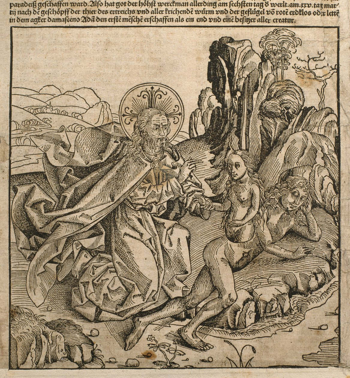 God the Father Creating Eve from Adam's Rib, illustration from the ...