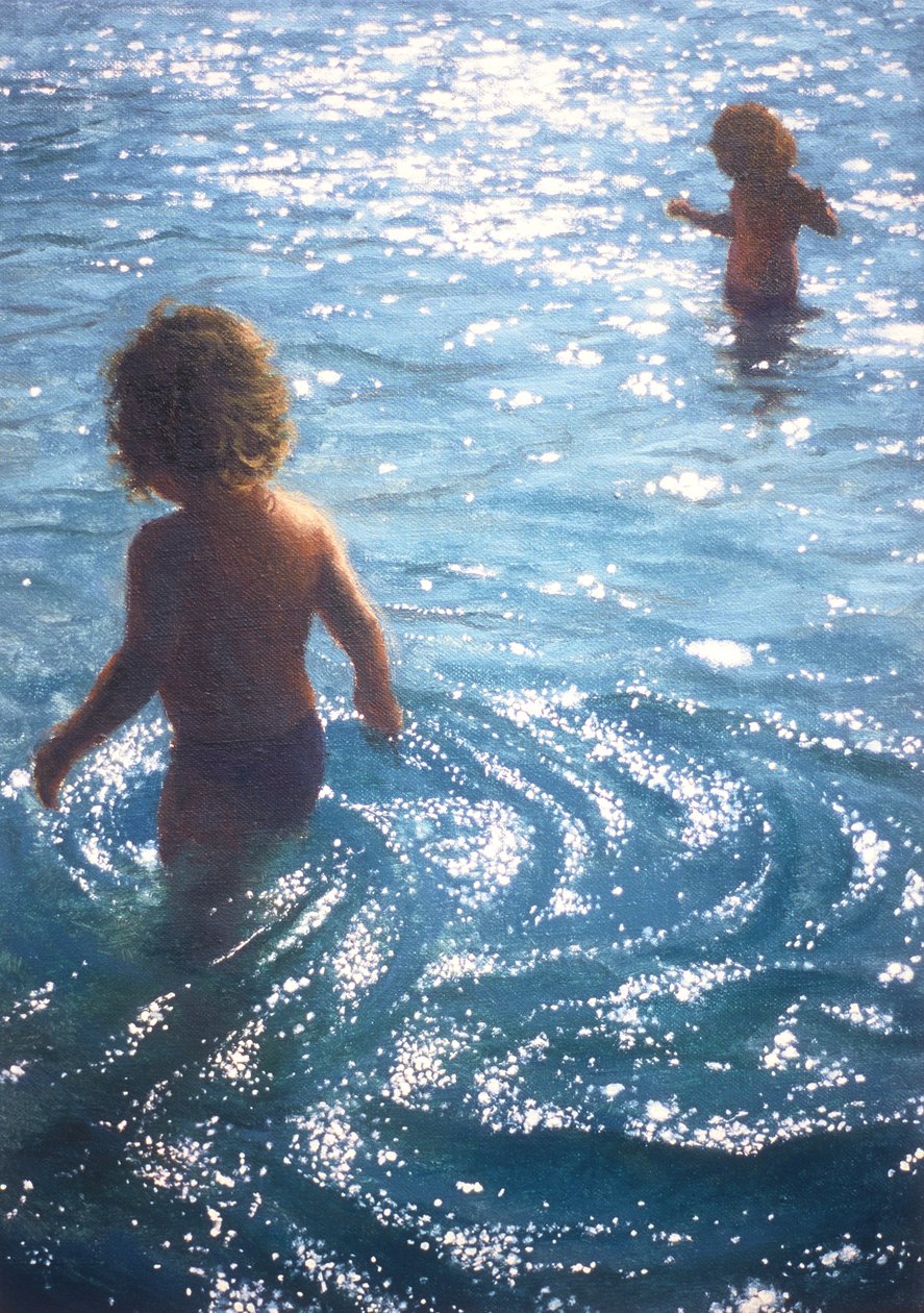 Twins in Outdoor Pool by Mike Briscoe: Buy fine art print