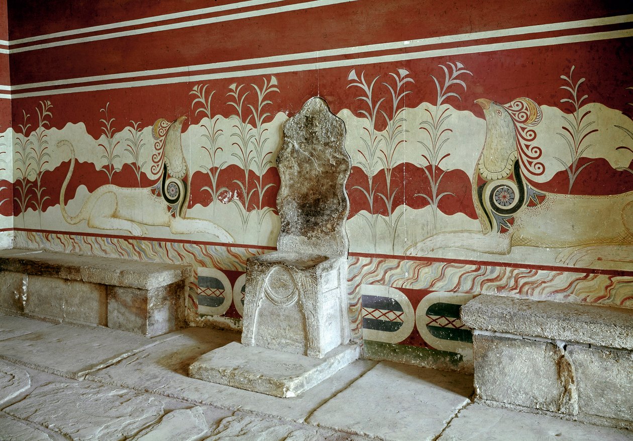 Minoan civilization: view of the throne room of the palace of King ...