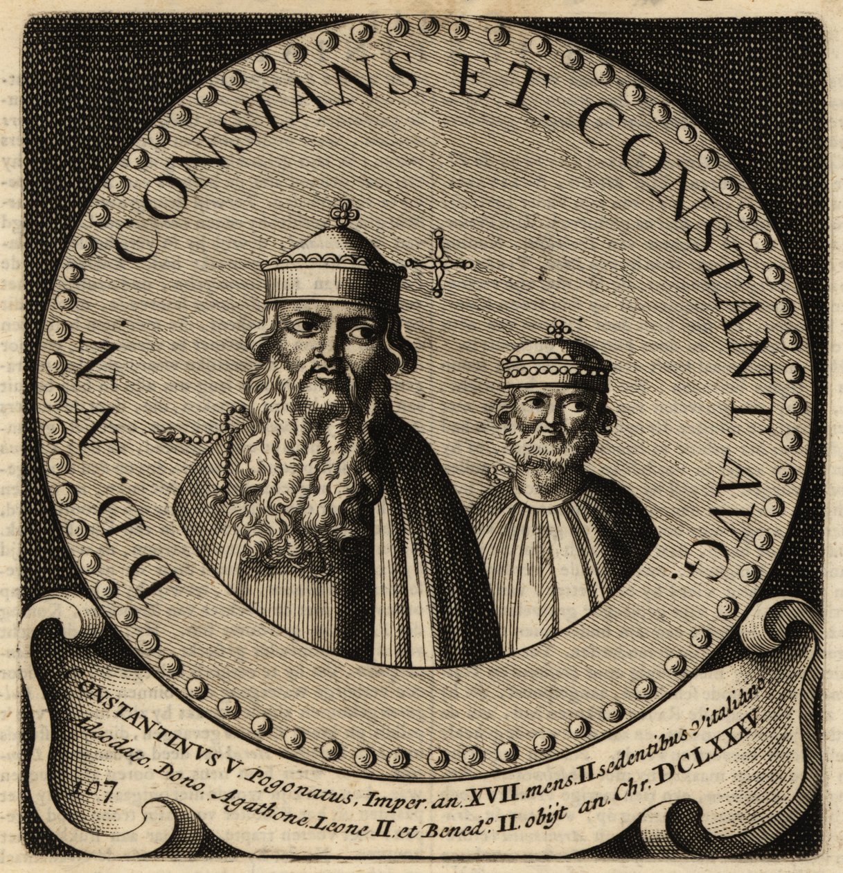 Portrait of Byzantine Emperors Constans II and Constantine IV