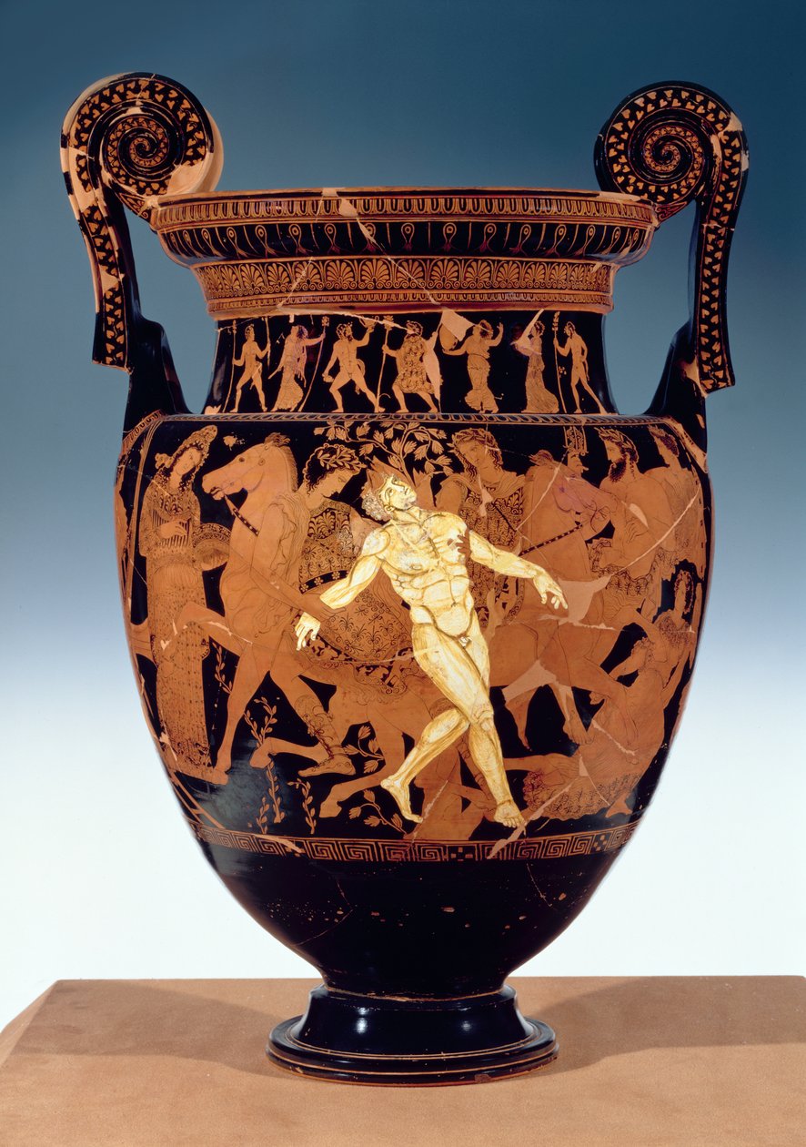 Attic red-figure volute krater depicting the death of the bronze giant ...
