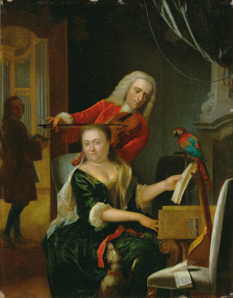Portrait of a gentleman and his wife making music in an interior