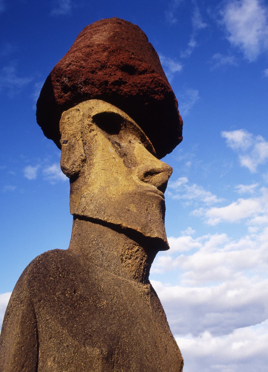 Monolithic Statue on Ahu Nau Nau at Anakena Beach, Moai Culture