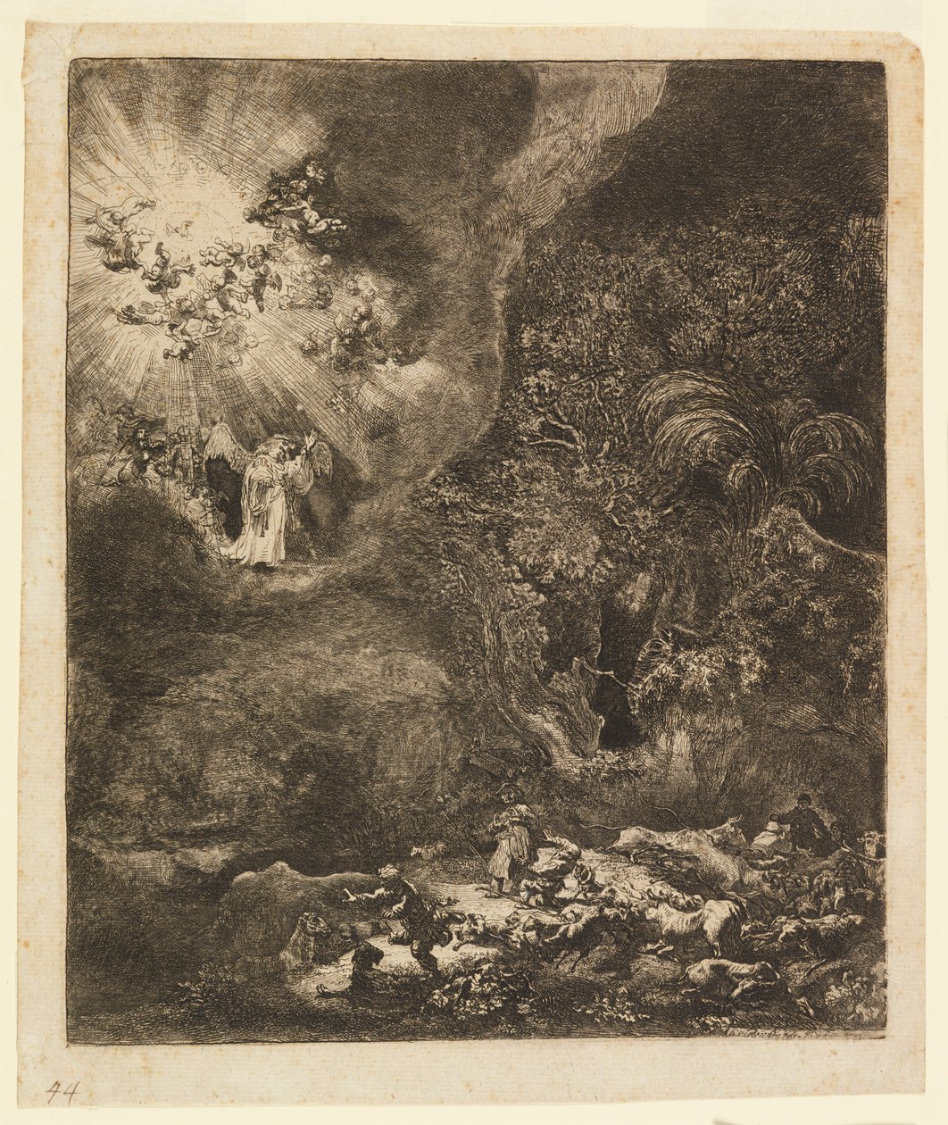 Angel Appearing to the Shepherds by Rembrandt van Rijn