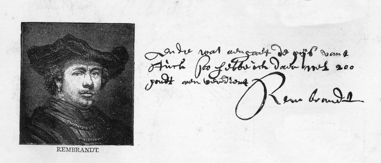 Handwriting and Signature of Rembrandt from a Letter to Constantine ...