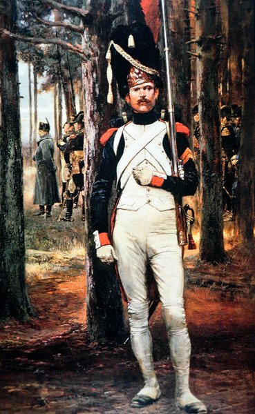 Imperial Guardsman of Napoleon's Grand Army, Wearing Bearskin Cap and ...