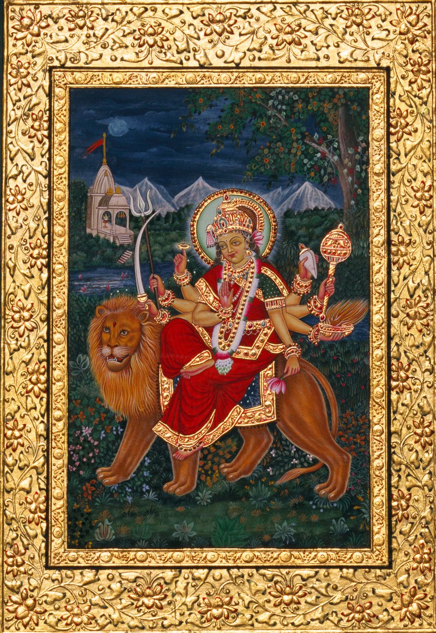 Goddess Durga Miniature Painting with Golden Frame