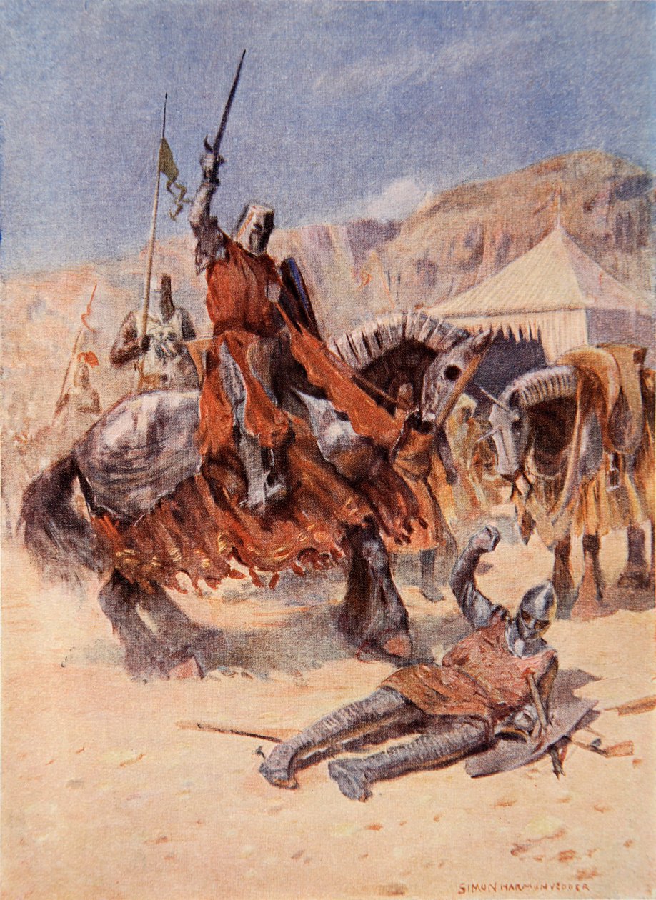 The Knights meet in conflict, illustration from 'The Talisman: A Tale ...