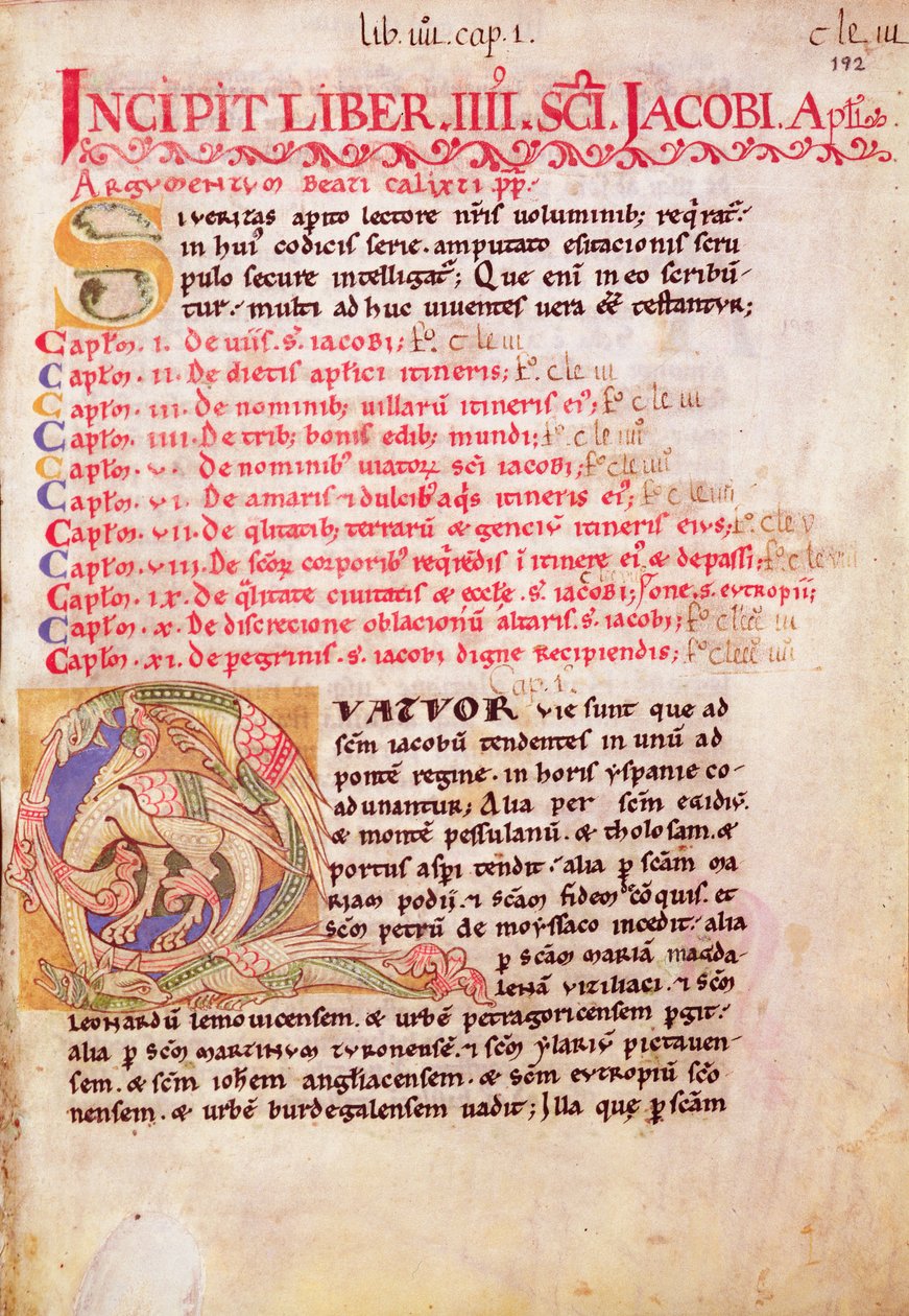 Historiated initial 'Q' depicting three dragons, first page of the ...
