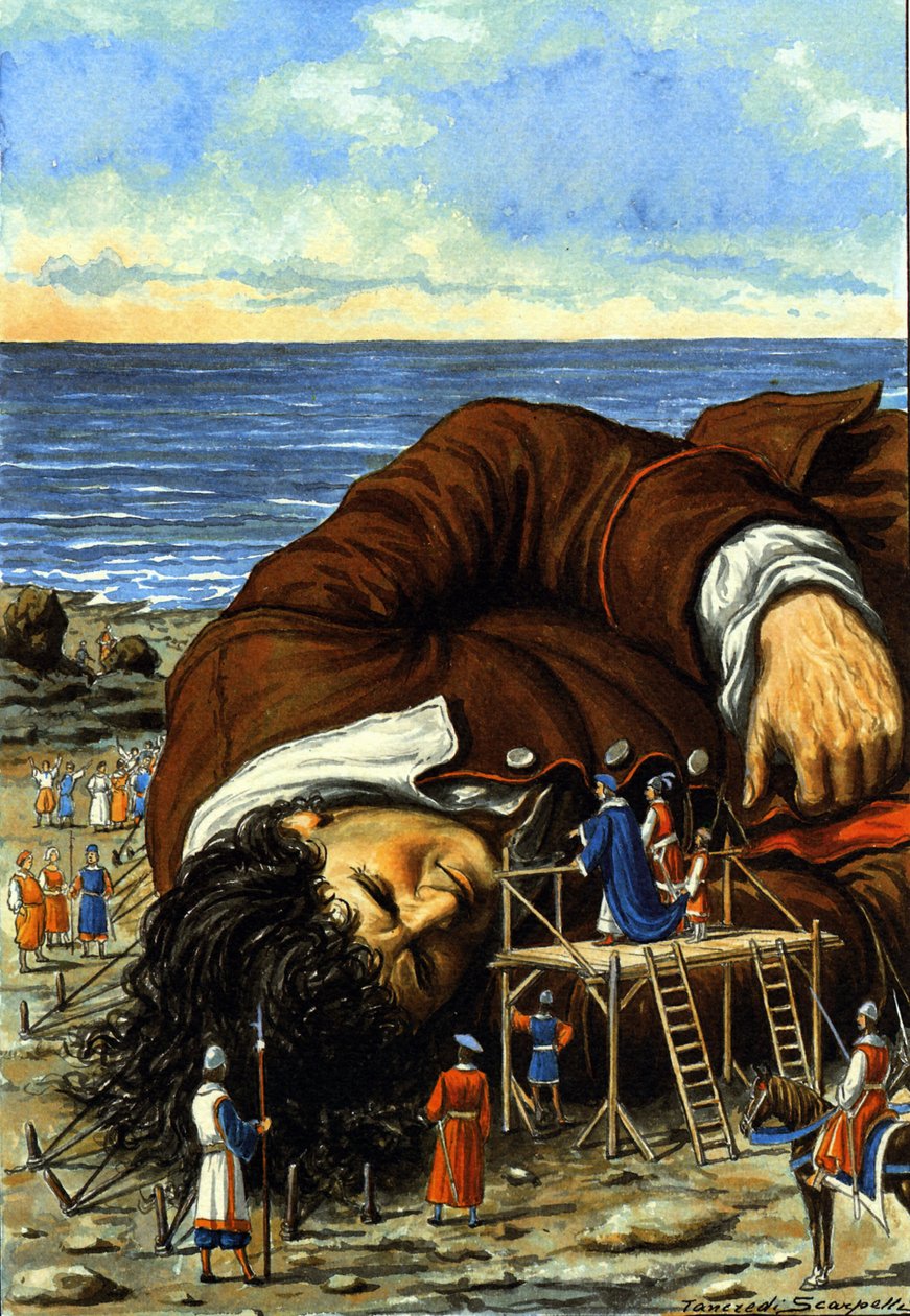 Illustration for the Story Gulliver's Journey by Jonathan Swift. The ...