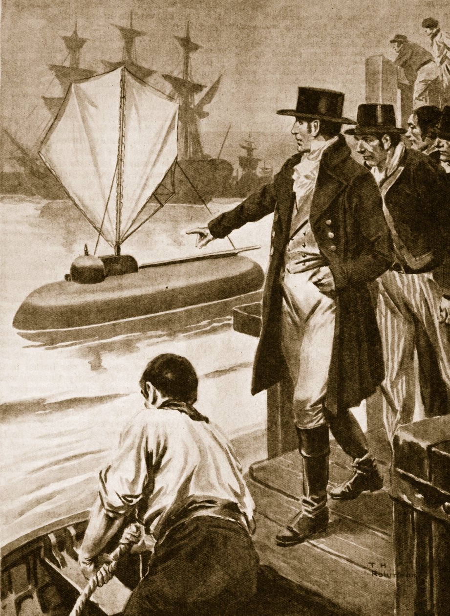 Robert Fulton in France showing his submarine 'Nautilus' in operation