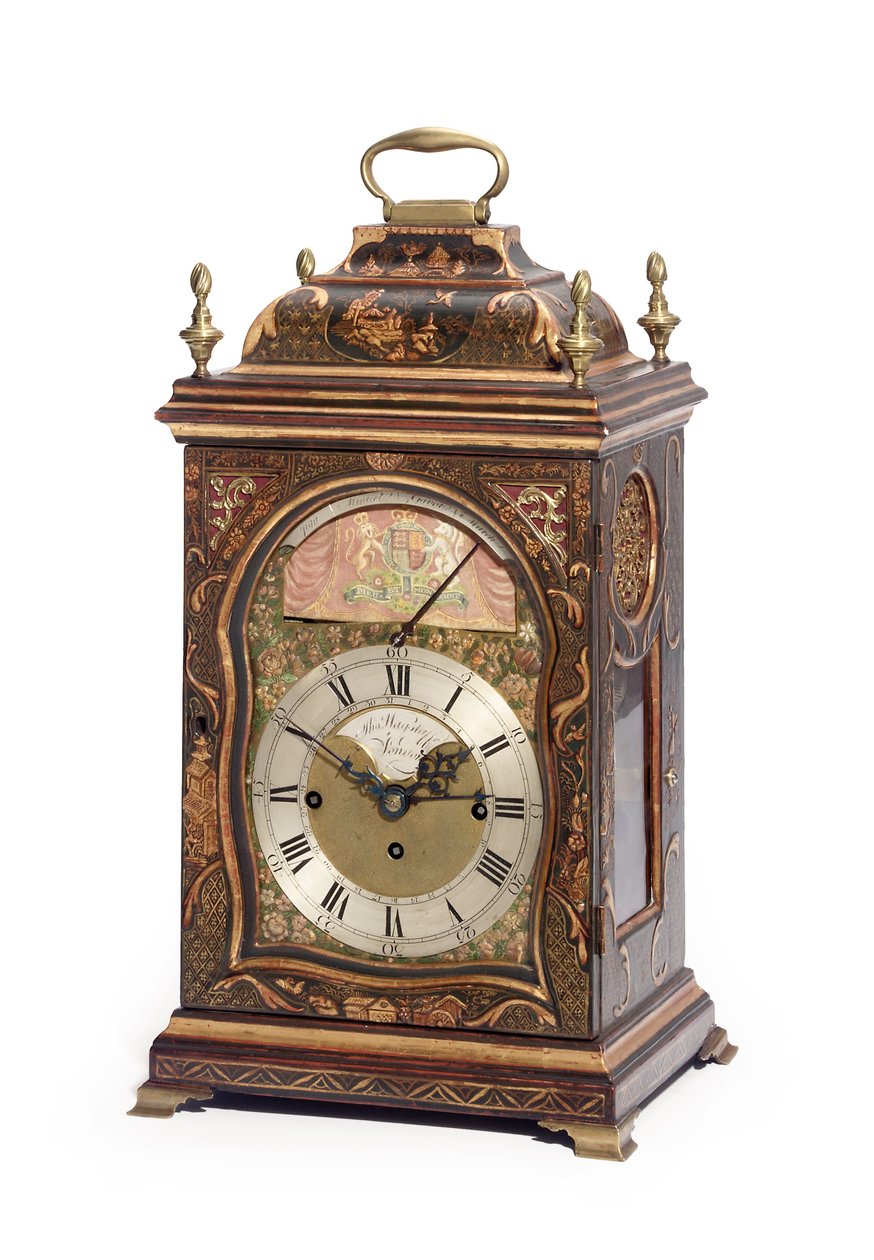 George III green and gilt Japanned musical automaton table clock ...