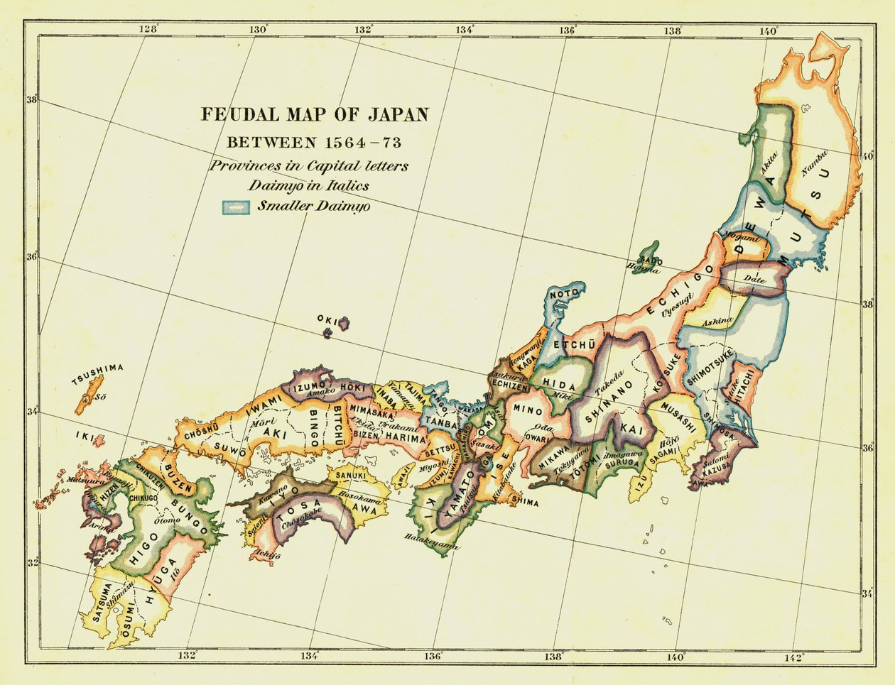 Feudal Map of Japan between 1564-1573 by Unbekannt
