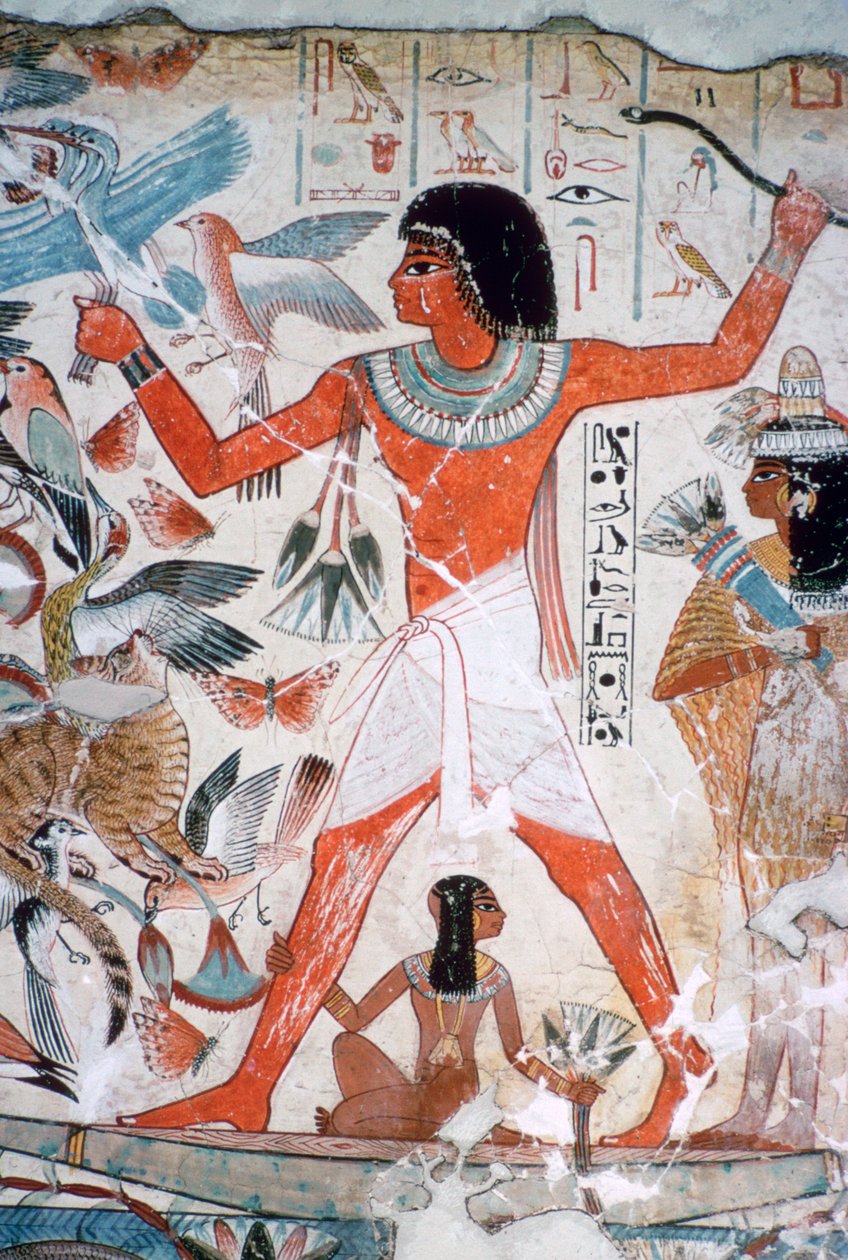 Fowling in the Marshes: Wall Painting from the Tomb of Nebamun, Thebes ...