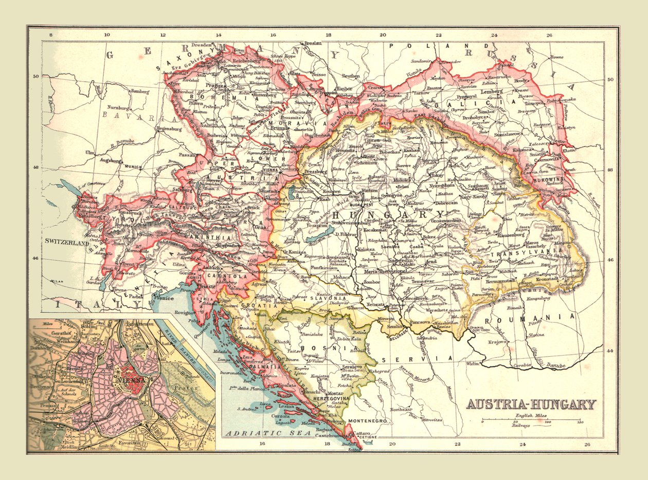 Map of Austria-Hungary by Unbekannt: Buy fine art print
