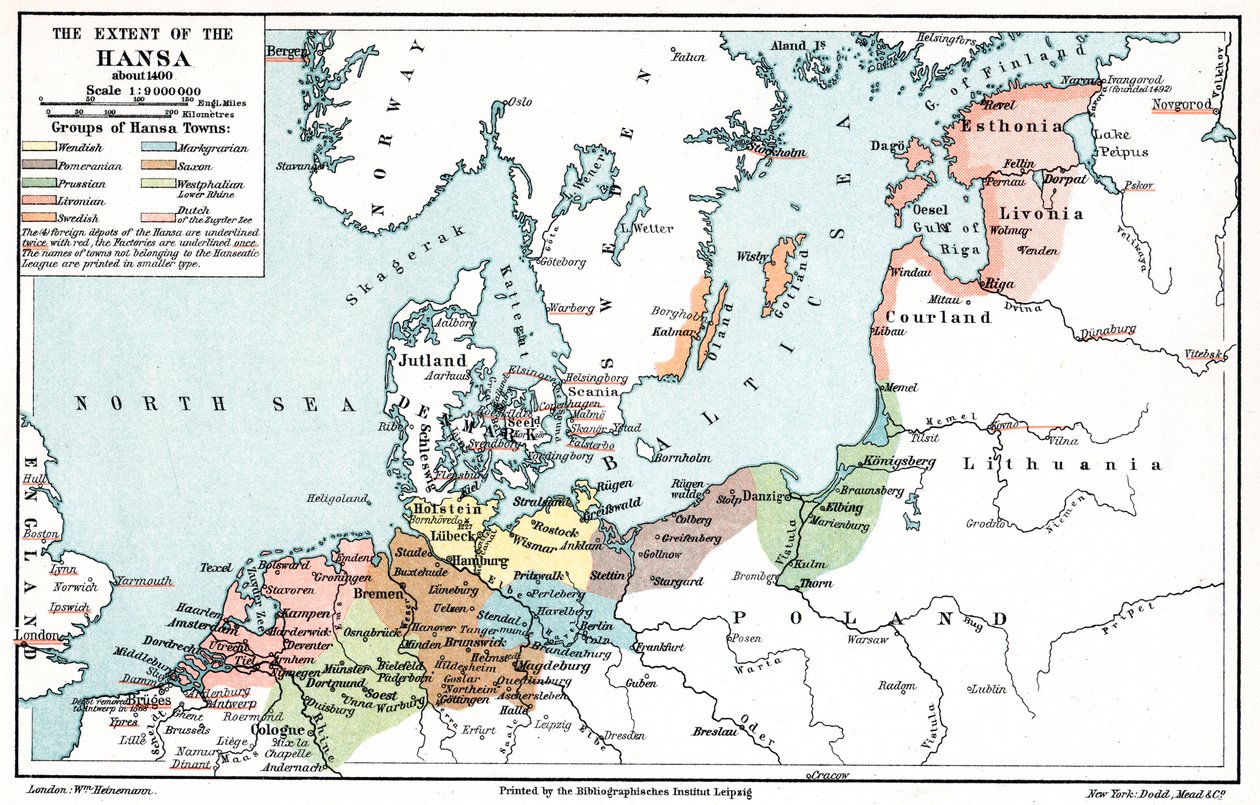 Map of the Extent of the Hanseatic League by Unbekannt