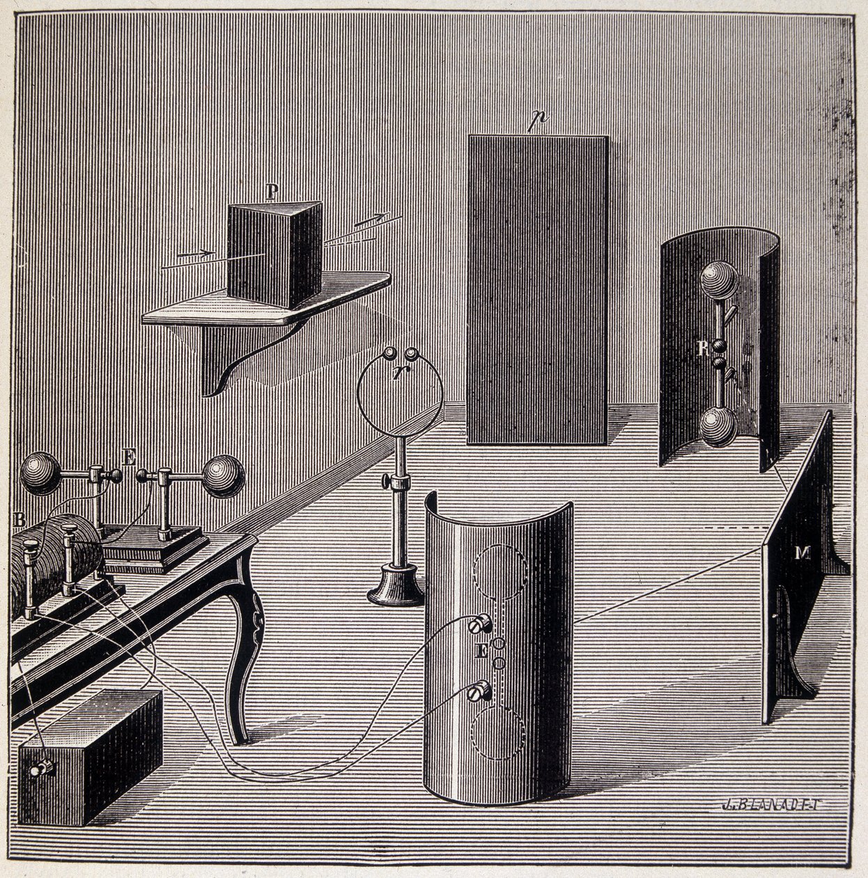 General layout of the experiments of Heinrich Hertz (1857-1894) on ...