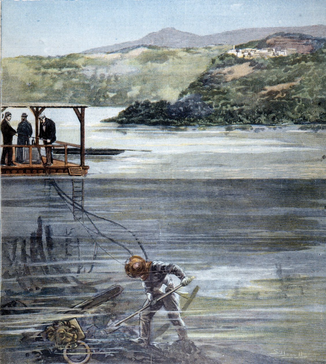 The Diver Paolo Pardi Working on Roman Boats in Lake Nemi with the ...