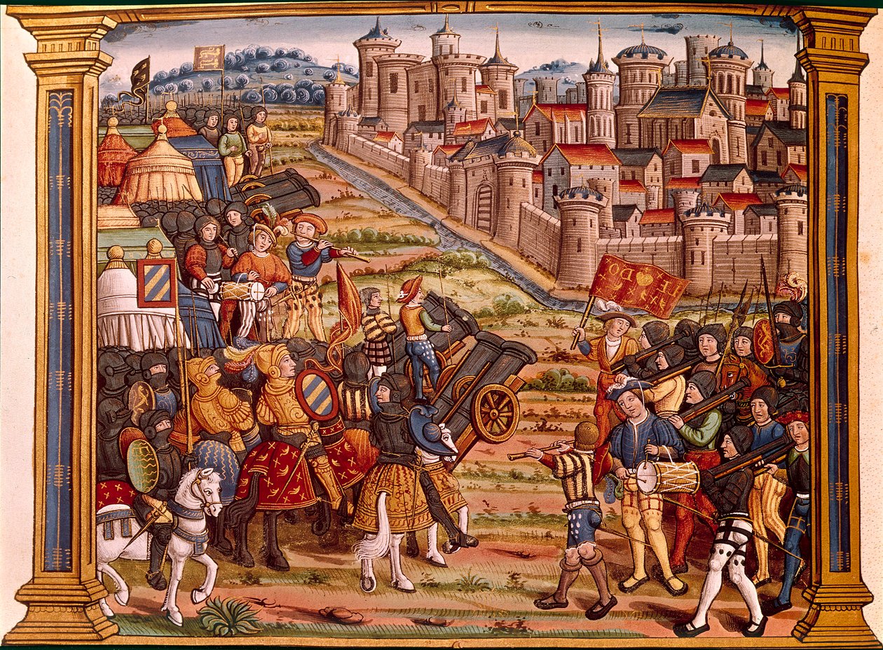 Siege of a City with Bombs: Louis XI against the Liegeois. Miniature ...