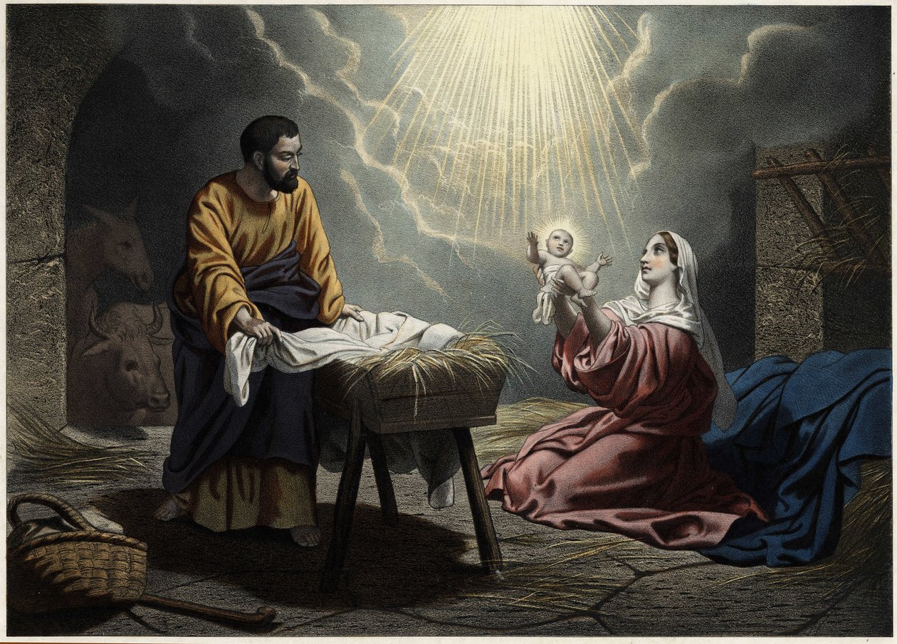 The Birth of Christ. Anonymous Engraving from the Middle of the 19th ...