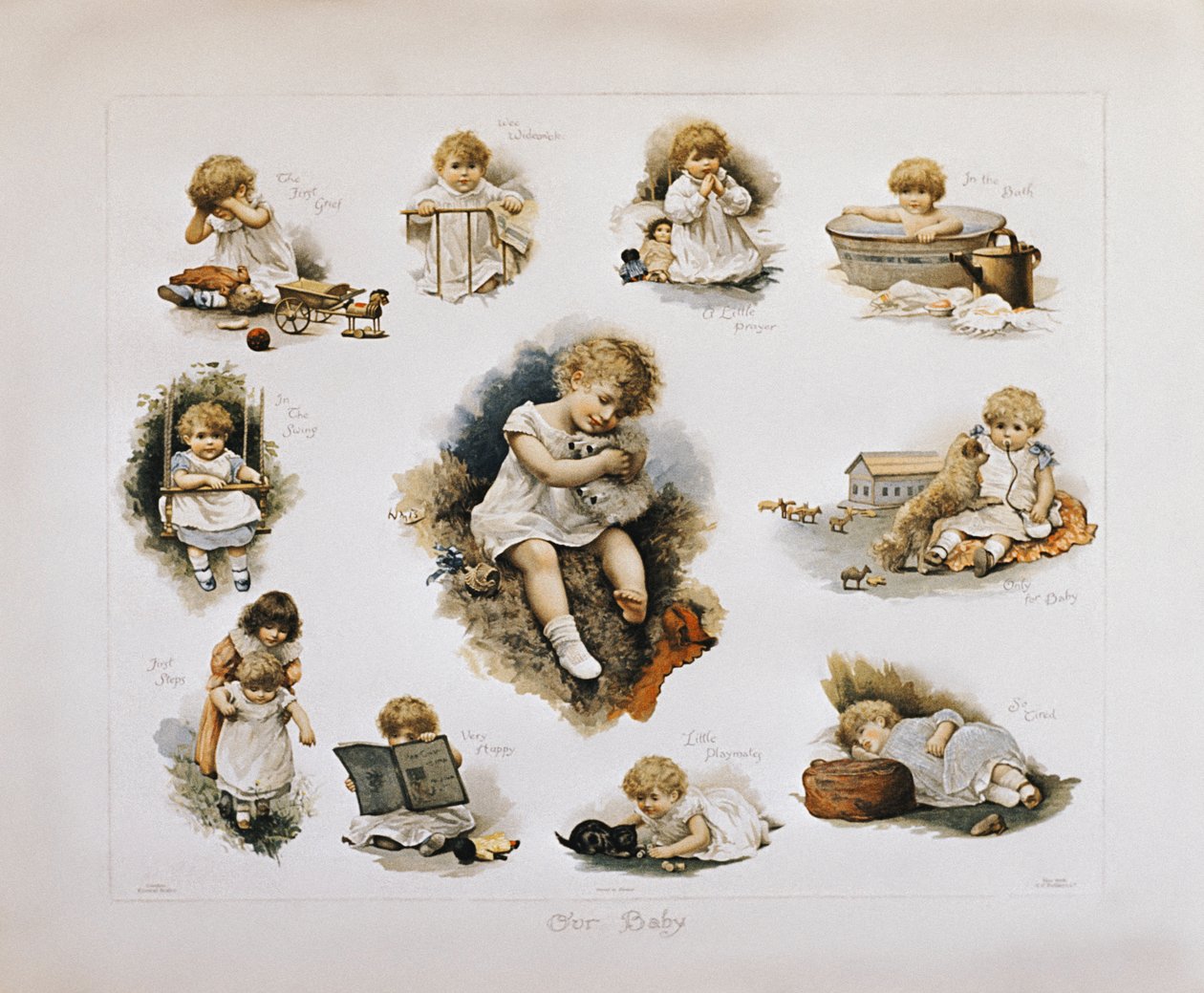 Vintage Poster of Baby Girl Doing Various Activities