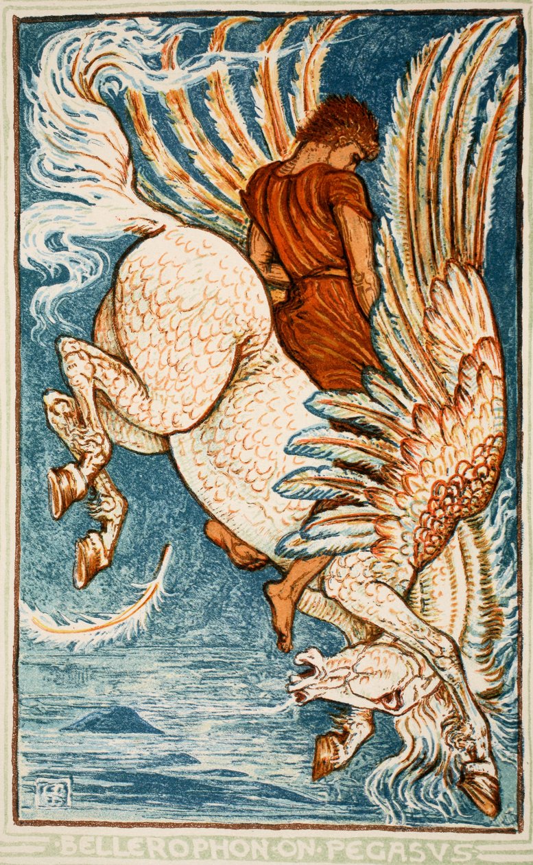 Bellerophon on Pegasus, Illustration from 'A Wonder-Book for Girls and ...